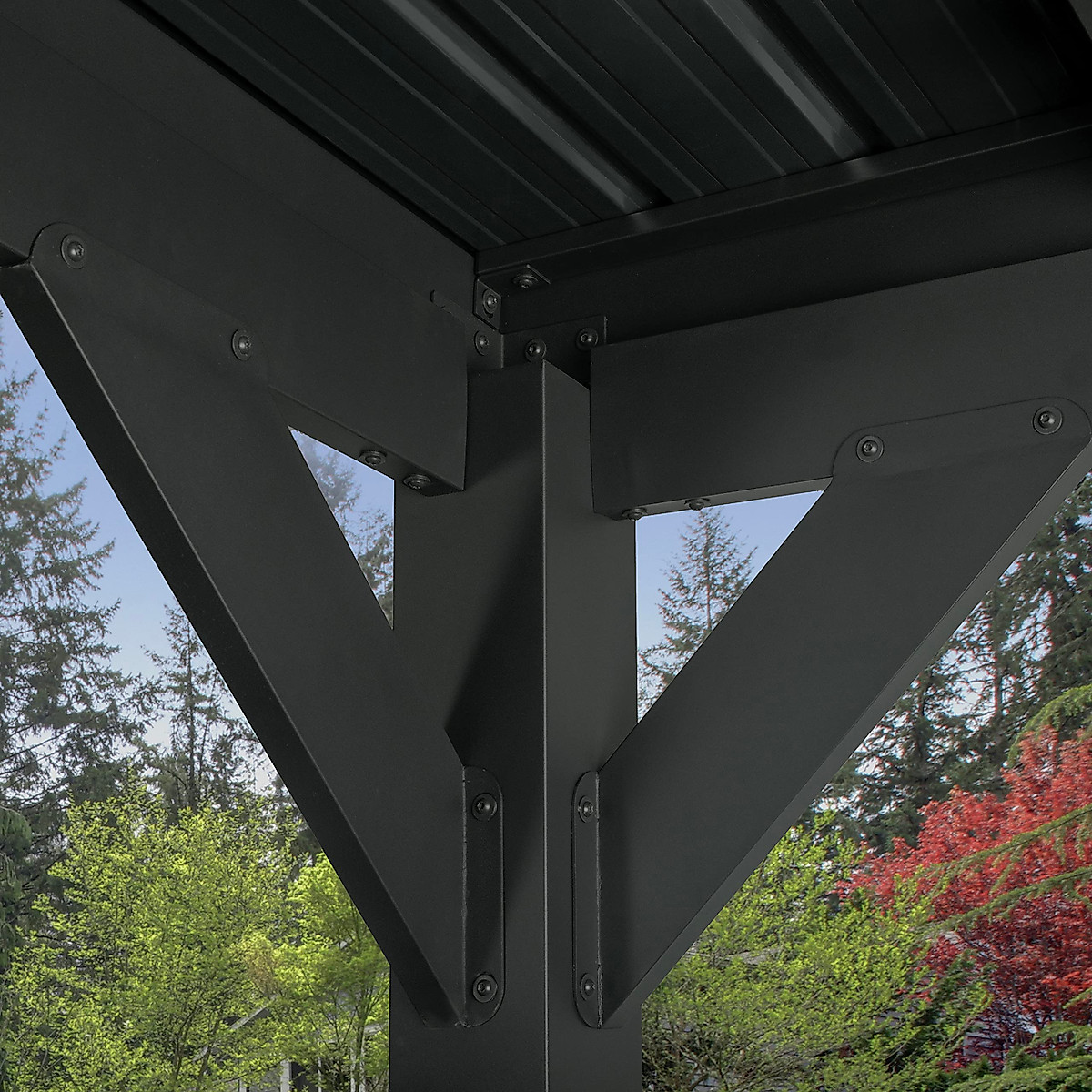 Backyard Discovery Stonebridge 12 ft. x 9 ft. 6 in. All Metal Steel Gazebo with Hard Top Steel Slant Roof