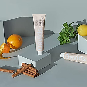 Davids Natural Toothpaste For Teeth Whitening, Herbal Citrus Peppermint, Antiplaque, Flouride Free, SLS Free, EWG Verified, Toothpaste Squeezer Included, Recycable Metal Tube, 5.25oz