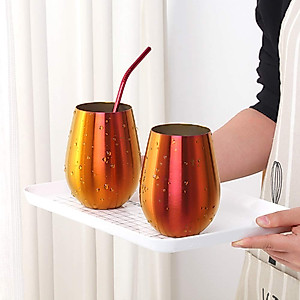 Mingcheng 17 oz Stainless Steel Stemless Wine Glass, Outdoor Portable Wine Tumbler for the Pool, Camping, Cookouts, Travel - Set of 2 Metal Drinking Cups(Rainbow red)