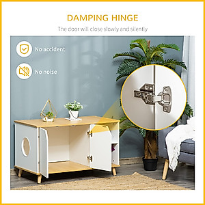 PawHut Wooden Cat Litter Box Enclosure, Hidden Cat Washroom, Kitty End Table, Furniture Style with Double Doors & Adjustable Storage Shelf, Oak