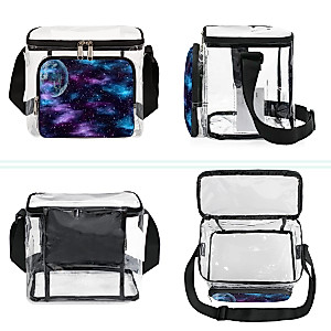 bisibuy Earth Space Star Clear Lunch Bag Stadium Approved PVC Plastic See Through Lunch box with Adjustable Strap for Sports Events Concerts Office