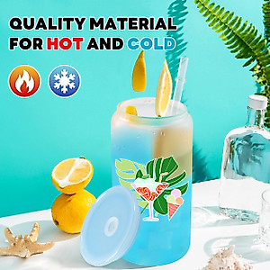 Joyclub 8 Pack Frosted Sublimation Glass Cups Blanks 16 OZ Borosilicate Can Glass Tumblers with Acrylic Lids for Beer, Juice, Soda, Iced Coffee