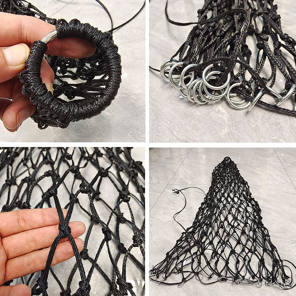 4 Pcs Hay Bags for Horses: 42 inch Long Slow Feed Hay Net for Horses - 2 * 2 inch Holes Mess with Nylon Rope Hanging (Black)