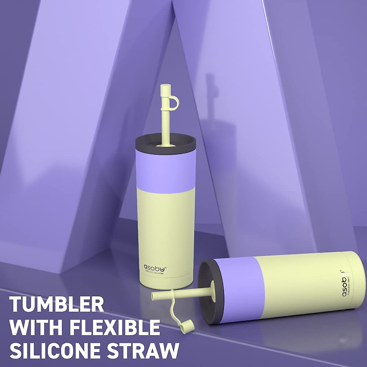 asobu Sippy Double Wall Stainless Steel Tumbler with Silicone Flexible Straw, 20 Ounces (Pastel Yellow)