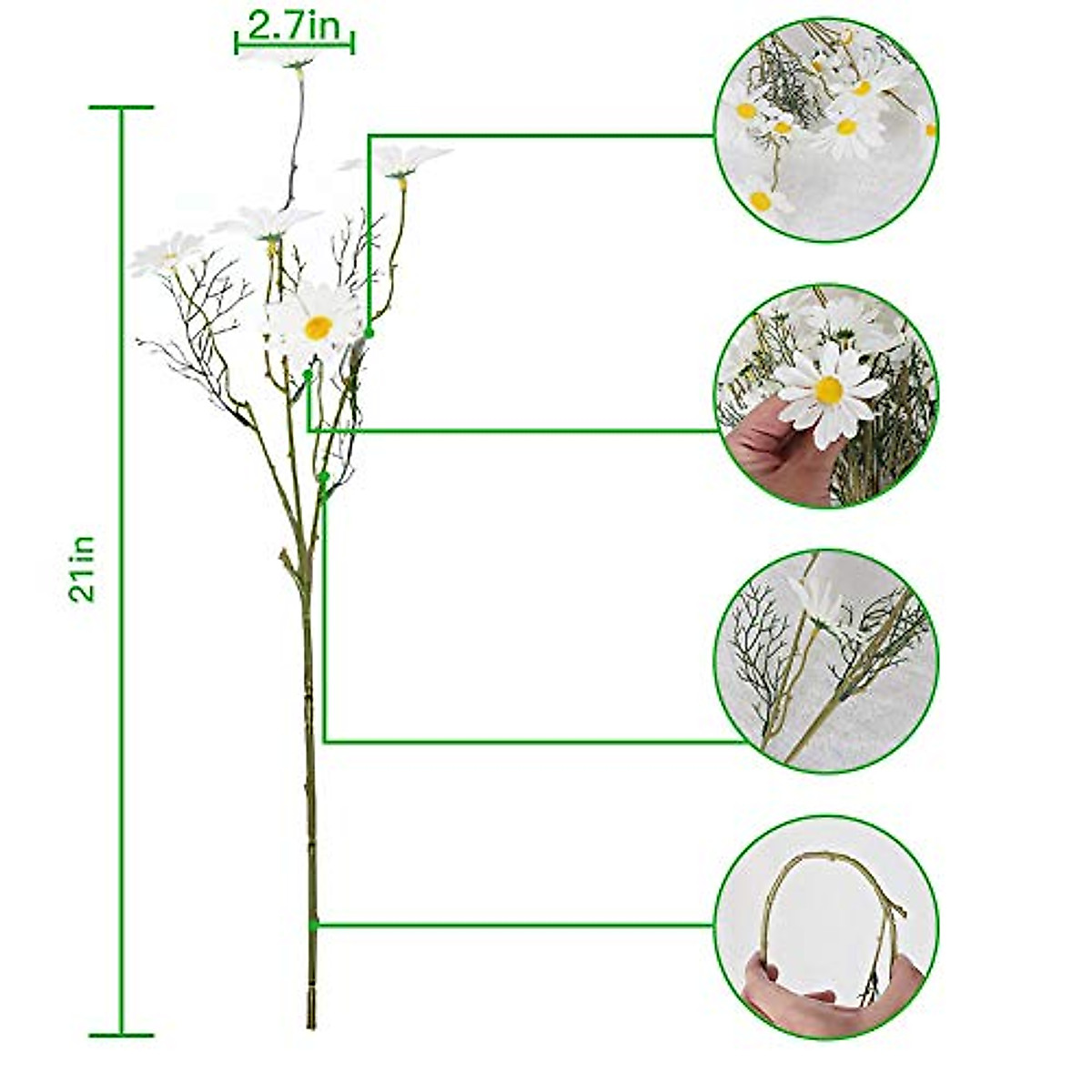 AmyHomie Artificial Flowers,10 pcs Silk Daisy, Artificial Gerber Daisy for Home Decoration, Fake Wildflowers Spring Flowers for Wedding Decoration(Milk White)