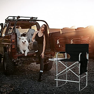 ZIXNEXKOO Tall Directors Chair, 41’’Portable Makeup Artist Chair Bar Height, Folding Directors Chair with Side Table, Cup Holder, Storage Bag and Footrest for Camping - Supports 400 lbs