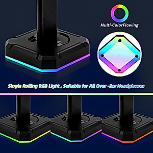 TuparGo Headphone Stand with Single Rolling RGB Light for Desk PC Gaming Headset,Aluminum Alloy Connecting Rod and Non-Slip Rubber Pad, Suitable for All Over -Ear Headphone(Basic Black)