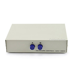 CablesOnline Compact 2-Way RJ45 Ethernet Network Push Button Metal Mini Switch Box (SB-034P)