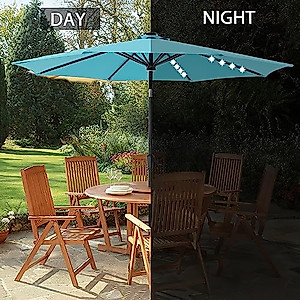 COBANA 9’ Solar Patio Umbrella with 40 LED Lights, Outdoor Table Market Umbrella with Tilt and Crank for Garden, Lawn, Deck, Backyard and Pool, Blue