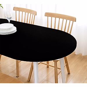 Wolkemer Fitted Oval Tablecloth Spandex Stretch Black Cocktail Table Cover Elastic Edge Topper Cap for Dining Wedding Party Picnic 48 x 72 Inch