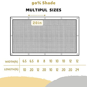 Junkogo Shade Cloth 90% 10x10ft Sun Shade Mesh Netting Cover for Pergola, Garden, Outdoor, Patio, Deck, Backyard