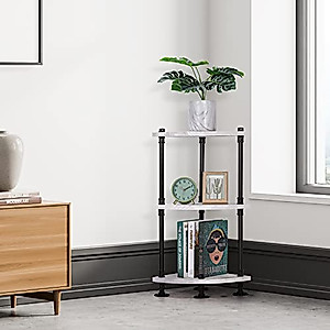 BTY Small Corner Shelf 3 Tier Free Standing Corner Display Rack Wood Corner Storage Stand Shelves for Bedroom Bathroom Small Place (Grey White)