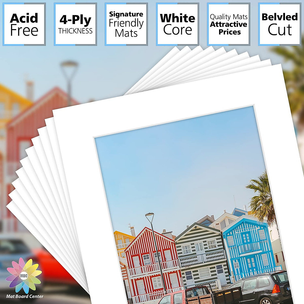 MBC MAT BOARD CENTER, Pack of 10-18x24 Pre-Cut 13x19 - White Mats - for Pictures, Photos, Framing - Kit Includes: 10 White Backboards and 10 Clear Bags - Acid Free, 4-ply Thickness, White Core