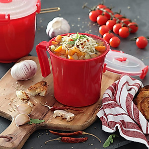 Tafura Microwave Soup Mug with Lid and Handle. [Pack of 2] Microwavable Oatmeal Cereal Cup with Cover. Christmas Mug with Lid. Soup Travel Container with Lid. Spillproof, 22 Ounces, BPA-free.