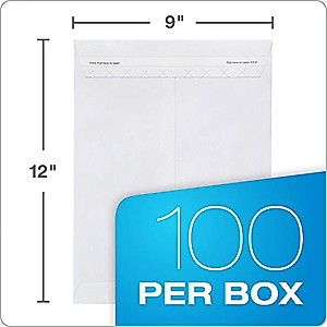 Columbian Envelopes Columbian 9 x 12 Catalog Mailing Envelopes, SimplySafe Tamper Evident, Security Tint, Pull Strip, Peel and Seal Closure, White, 100/Box (COLO930)