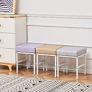 Cpintltr Vanity Stool Foot Stools Faux Leather Ottoman Stool Square Ottoman Bench Modern Dressing Stool Small Stool Side Table Footstool with Metal Leg Vanity Stool for Bathroom Living Room Silver-