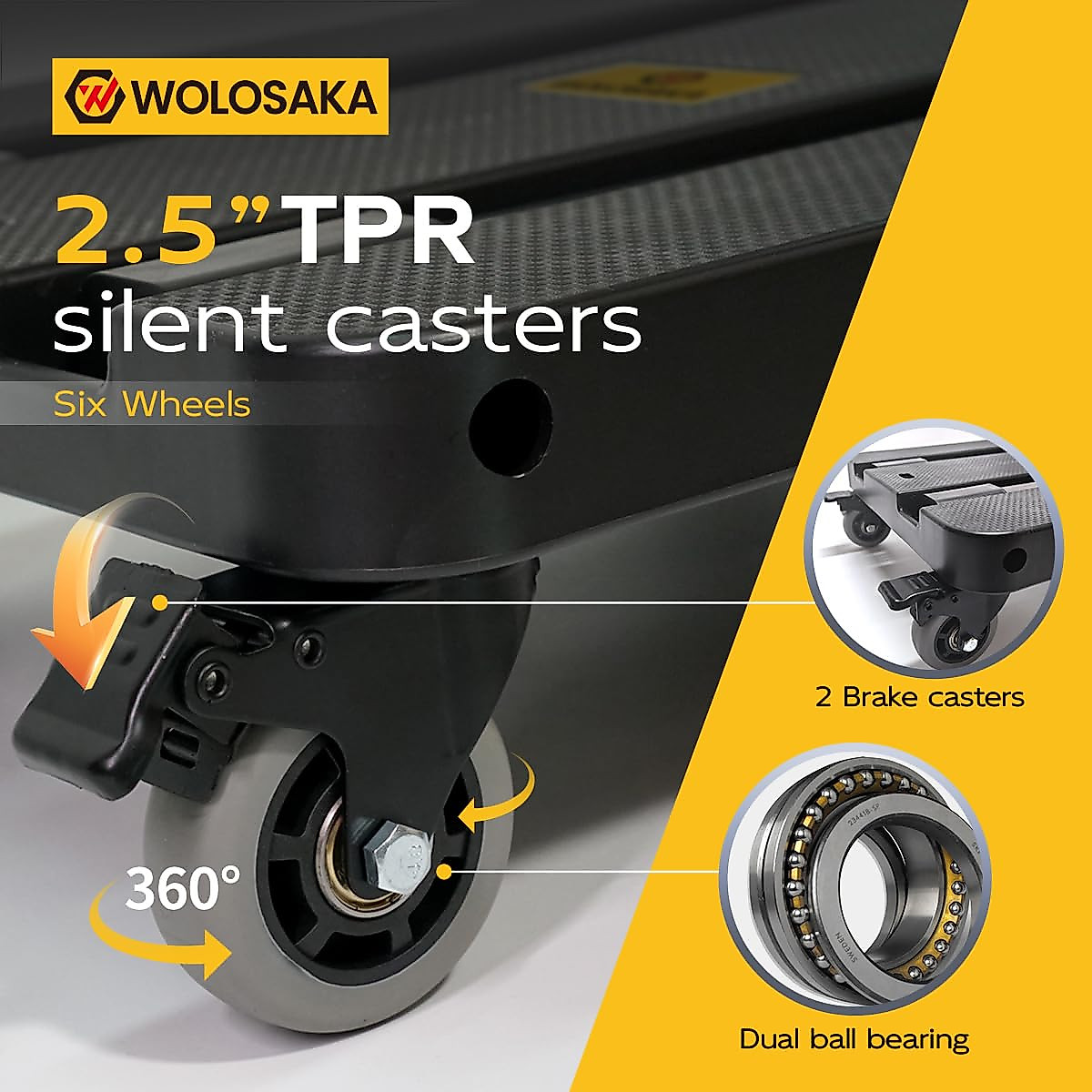 Wolosaka Folding Hand Truck Trolley with 6 Wheels Telescoping Handle Utility Dolly Luggage Cart Compact Design Adjustable Foldable Durable Heavy Duty Multi-Purpose Moving Travel Shopping Office Use