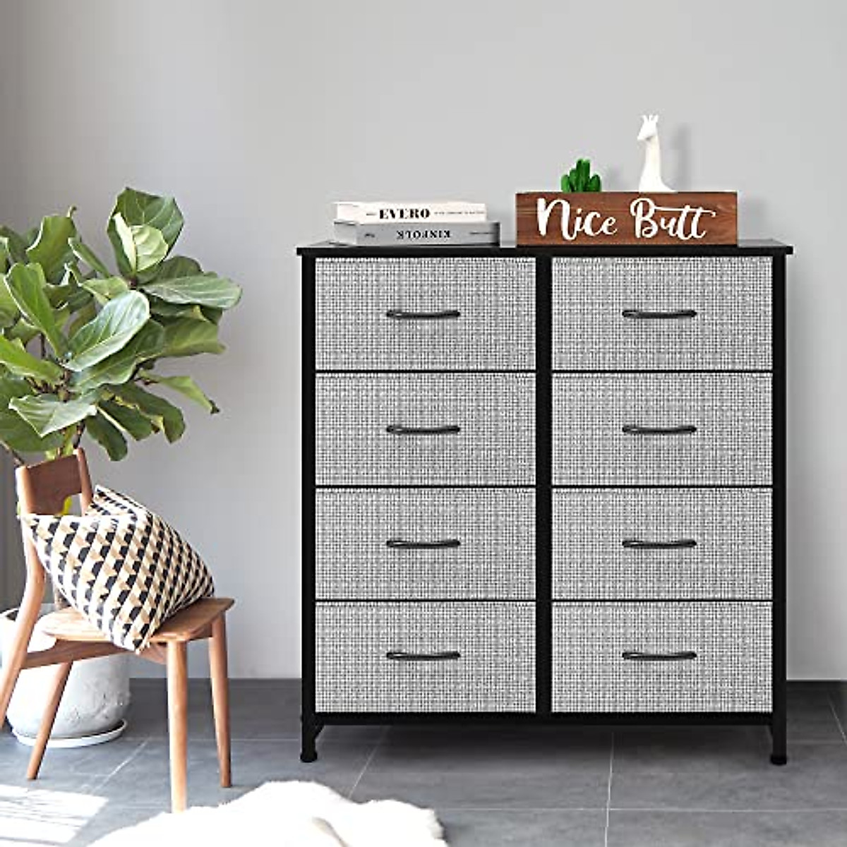 AZL1 Life Concept Storage Dresser Furniture Unit-Tall Standing Organizer for Bedroom, Office, Living Room, and Closet-8 Slim Drawer Removable Fabric Bins, Black and White