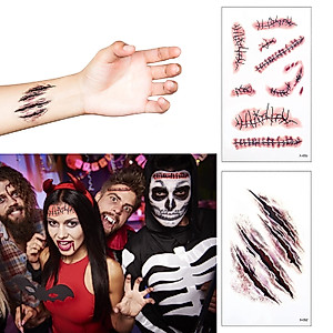 Sibba Fake Blood Temporary Tattoo Body Art Skin Stickers 10 Pieces Horror Realistic Bloody Wound Scar Scab Bruise Easter Halloween Cosplay Party Makeup Kit