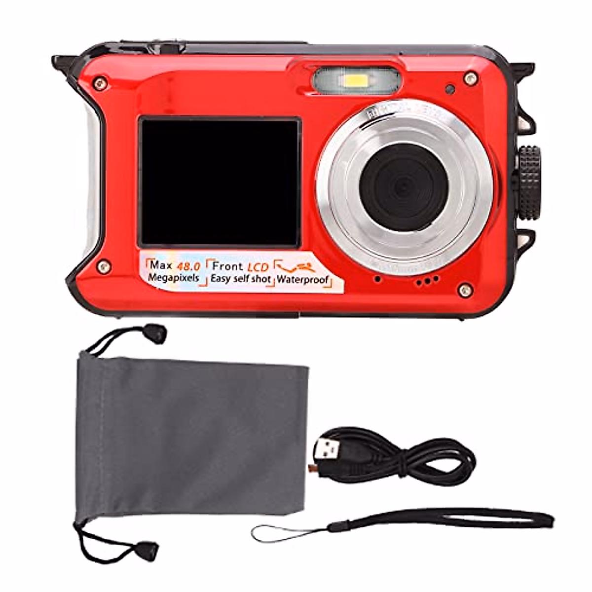 Waterproof Digital Camera, Micro USB 2.0 Full HD Double Screens Waterproof Digital Camera for Photograph Red