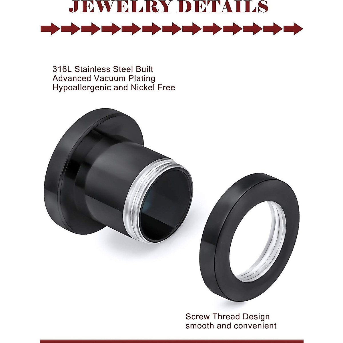 Prjndjw Screw Fit Ear Gauges Kit Surgical Steel Tunnel Expander Earrings Earlobe Plugs Stretching Body Piercing Jewelry Set for Women Men Black 14G-00G 8 Pairs