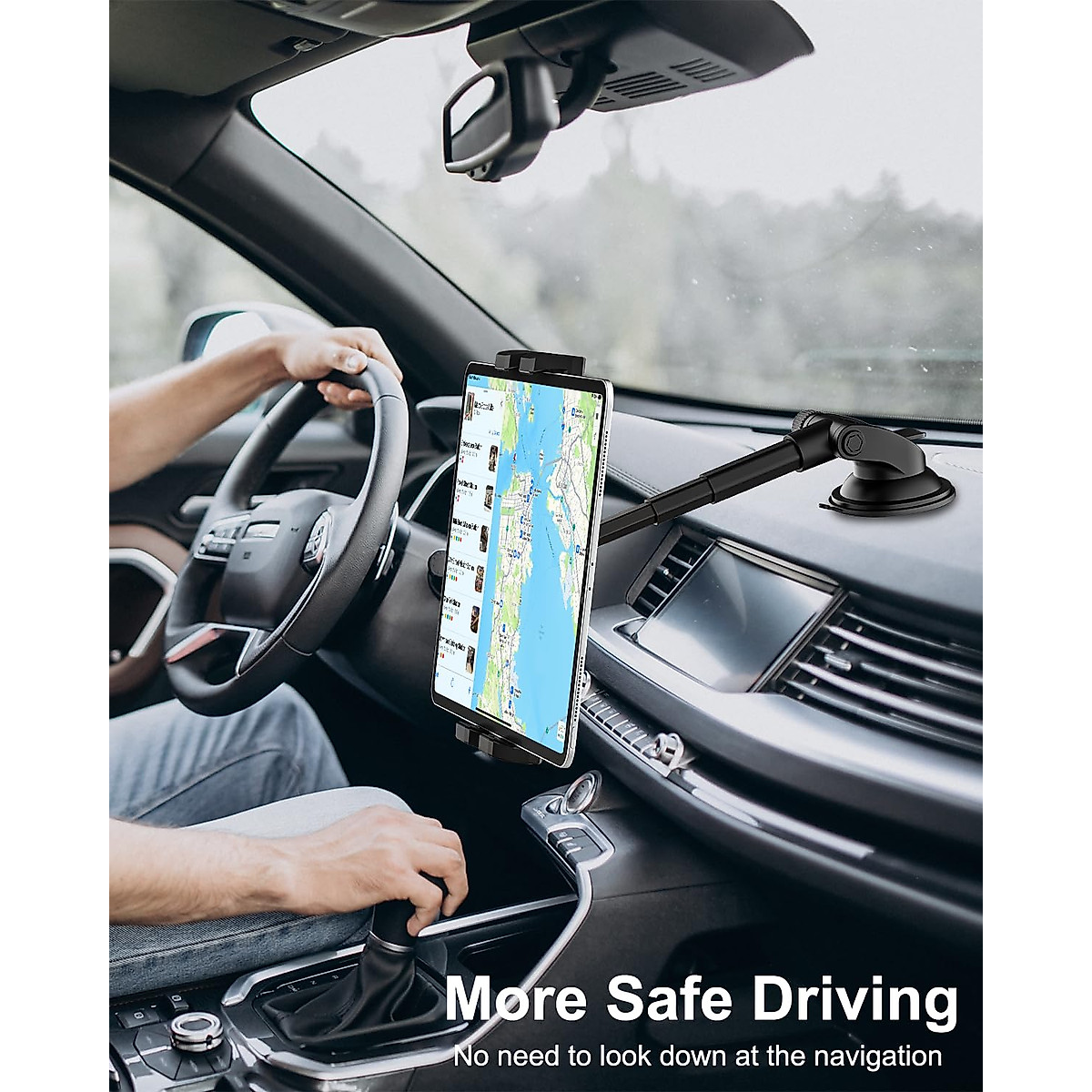 woleyi Dashboard Car Tablet Mount, Telescopic Tube Suction Cup Car Tablet Holder, Compatible with iPad Pro/Air/Mini, Galaxy Tab/Z Fold, Fire HD, Surface, iPhone, More 4.7-13" Cell Phones and Tablets