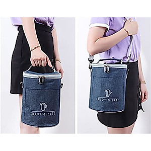 Dezapuby Waterproof Oxford Bento Bag Portable Round Insulated Lunch Bag with Removable Strap Thicken Aluminum Cooler Bag Two-way Zipper for Women and Men Work Travel Picnic (Gray)
