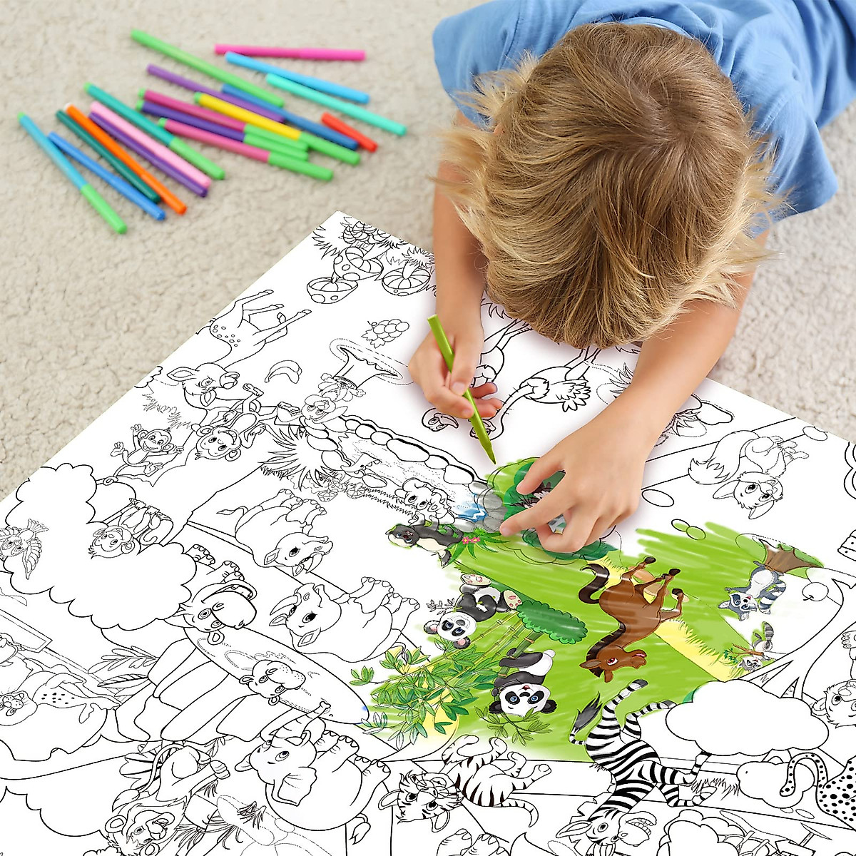 Zoo Jumbo Giant Coloring Poster for Kids 45 x 32 Inch Table Wall Coloring Pages Big Animals Huge Coloring Paper Large Coloring Sheets for Art Activities Kid Birthday Home