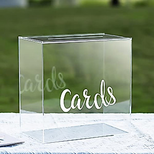 Acrylic Wedding Card Box, Clear Card Box for Reception, Elegant Wedding Envelope Box, Baby Bridal Shower Money Gift Card Box with Slot for Party, Wishing Well, Birthday, Graduation, 10x10x5.5 inch