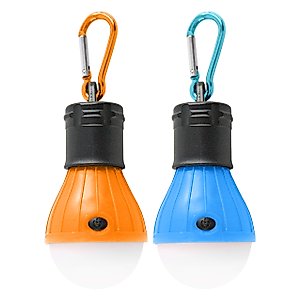 Home-X LED Camping Lights, Power Outage Supplies, Indoor/Outdoor Battery-Operated LED Lights with Hooks, Set of 2, Each 5" L x 2 ¾” W x 2 ¾” H, 1 Blue, 1 Orange