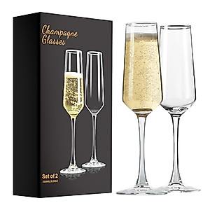PARACITY Champagne Flutes, Champagne Glasses Set of 2, Elegant 8.5oz Glass Champagne Flutes, Gift for Birthday, Wedding, Christmas, Clear Sparkling Champagne Glasses for Women, Men