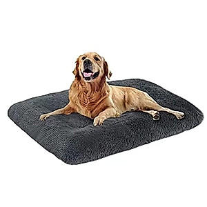 LINGYANMM Long Plush Dog Bed Square Dog Mat Pet Cushion Blanket Soft Fleece Cat Cushion Puppy Chihuahua Sofa Mat Pad for Small Large Dogs (Color : Khaki, Size : S 65x48cm)