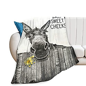 Funny Donkey Throw Blanket Cute Animal Donkey Flower Blanket for Kids Adults Super Warm Soft Cozy Plush Fleece Flannel Blanket for Sofa Couch Bed Birthday Gifts 40"x50"