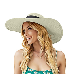 Beach Hats for Women, Wide Brim Sun Hat for Women UPF 50+ UV Sun Protection Floppy Straw Sun Hat Foldable Roll up Cap
