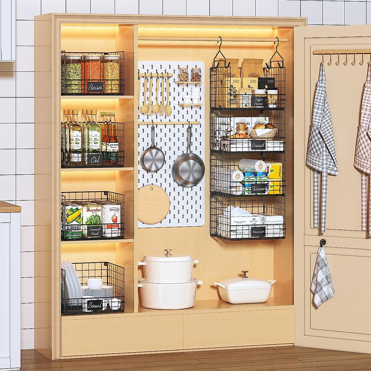 Jautokerdar 5-Tiers Stackable Wire Storage Baskets for Pantry, Fruit and Vegetable Storage Basket for Kitchen, Metal Hanging Closet Organizers Storage Shelves Organization. (Black)