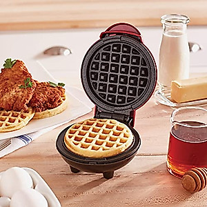 DASH Mini Maker for Individual Waffles, Hash Browns, Keto Chaffles with Easy to Clean, Non-Stick Surfaces, 4 Inch, Red
