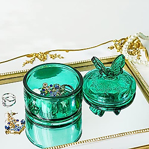 kanpura Green Embossed Glass Jar with Lid,Crystal Glass Candy Dish,Candy Jars Jewelry Box for Wedding Party Buffet, 3.5 oz