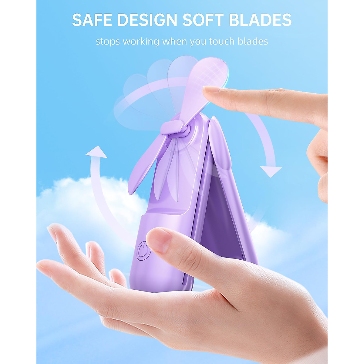 Jkjoy Mini Handheld Fan, Portable Hand Fan with USB Rechargeable, 2000 mAh Battery Operated Pocket Fan, 3 Speeds Adjustable, 2 IN 1 Small Personal Fan for Women Girls Travel Outdoor