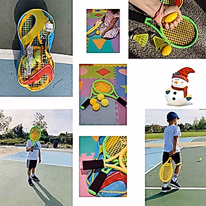 Kids Tennis Rackets with Carrying Bag,Soft Training Balls and Badminton Birdies,12 in 1 Tennis Racquets Gift Set for Children Outdoor Indoor Sports (Green+Yellow,Plastic,17inch)