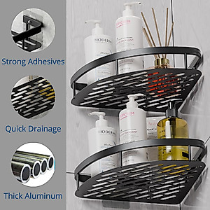 FERROFASIL Corner Shower Caddy 2 Pack, Adhesive Shower Organizer for Bathroom Storage, No Drilling Rustproof Shelves for Bathroom Organization, Matte Black Lightweight and Durable