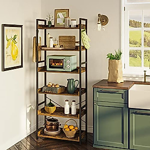 Rolanstar Bookshelf 6 Tier with 4 Hooks Bundle 5-Tier Storage Rack