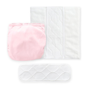 Amazing Baby Hybrid Cloth Diaper Cover/Swim Diaper, Med, Sz 3 (12-25 lbs), Use Boosties Disposable or Reusable Inserts, Pastel Pink, SmartNappy Set: Cover + Tri-Fold + Booster Pad