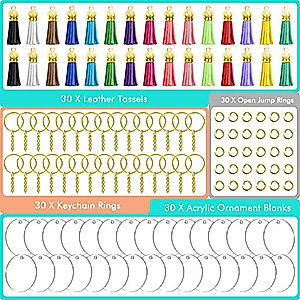 Acrylic Keychain Blanks, Audab 120pcs Blank Keychains for Vinyl Kit Including 30pcs Acrylic Discs, 30pcs keychain Tassels, 30pcs Gold Key chain Rings and 30pcs Jump Rings for DIY Keychain, Vinyl Craft