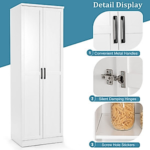Giantex 70" Tall Wooden Storage Cabinet with 2 Doors and 5 Adjustable Shelves, Freestanding Collection Food Kitchen Pantry Cabinet Cupboard for Kitchen Laundry Garage (White)