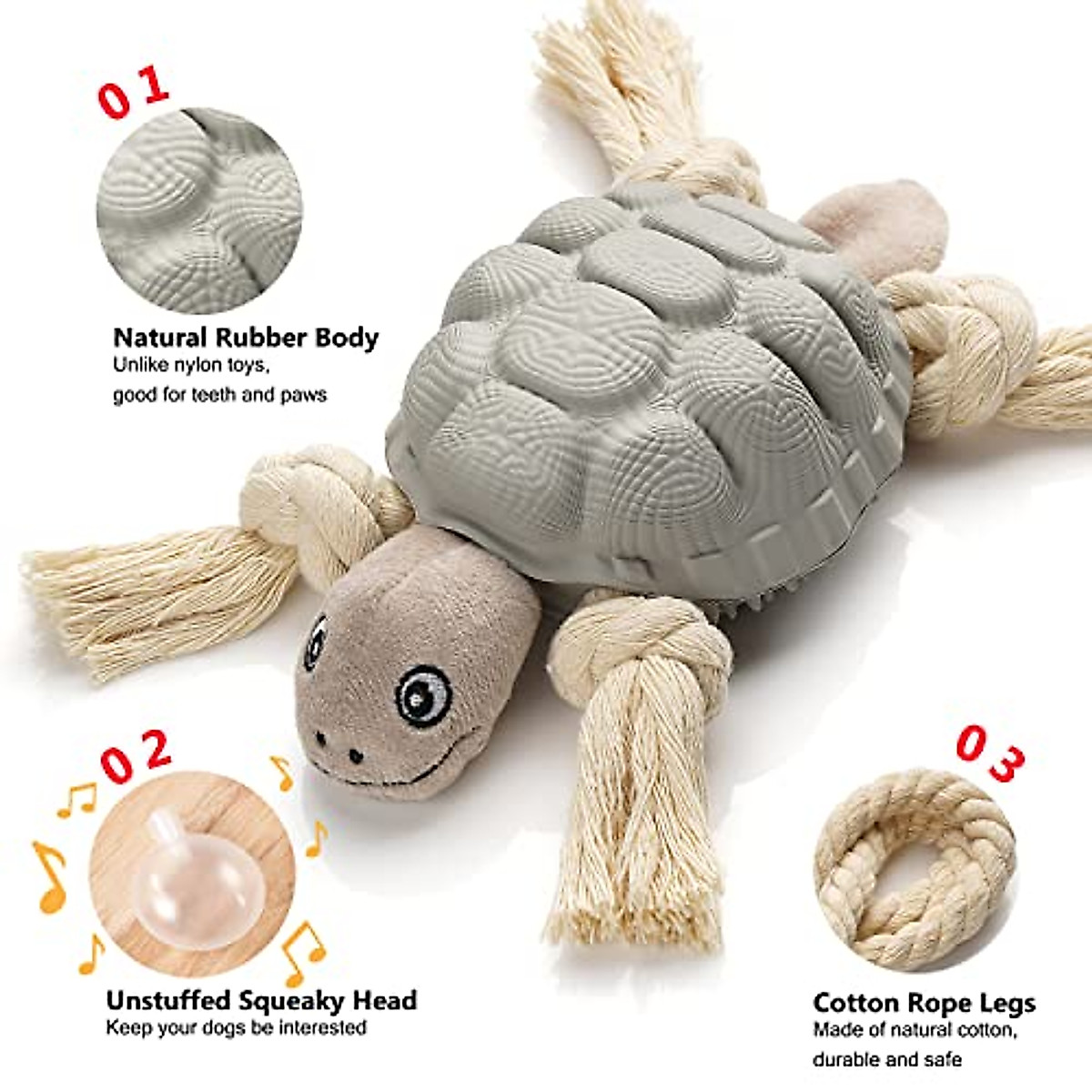 Sedioso Dog Toys, Multi-Function Dog Chew Toy for Teeth Cleaning, Dog Food Dispensing Toys for Medium, Large Dogs (Turtle, Grey)