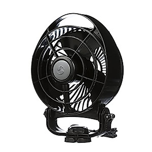 Caframo Bora. 12V Marine Fan. Direct Wire, Low Draw, 5000 Hour Motor Life. Black, 6.5” x 3.0” x 9.5”