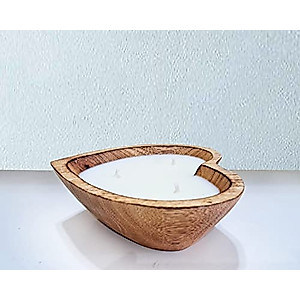 6” Heart Shaped Wooden Bowl Candle with Soy Wax - 3 Wicks 5 oz Decorative Dough Bowl Candles for Anniversary Engagement Wedding Birthday Valentine Christmas Gift (Vanilla Sandalwood - 6" Brown Bowl)
