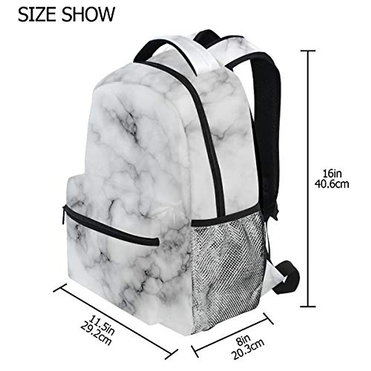 Wamika Marble Backpacks for Girls Kids Boys Griotte Stone School Book Bags Waterproof Student Laptop Backpack Black and White College Carrying Bag Casual Durable Lightweight Travel Sports Day Packs