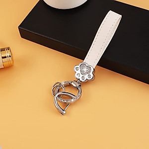 UHONSN Bling Leather Car Keychain Cute Cat Paw Keychains for Women Girl Anti-Lost Car Key Fob Key Chain Holder for Men Sparkly Rhinestones Zinc Alloy Keyrings White