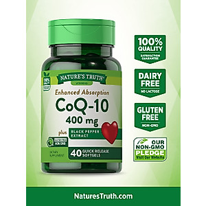 Nature's Truth Co-Q10 400mg | 40 Softgels | Maximum Strength Supplement | Enhanced Absorption | Non-GMO, Gluten Free